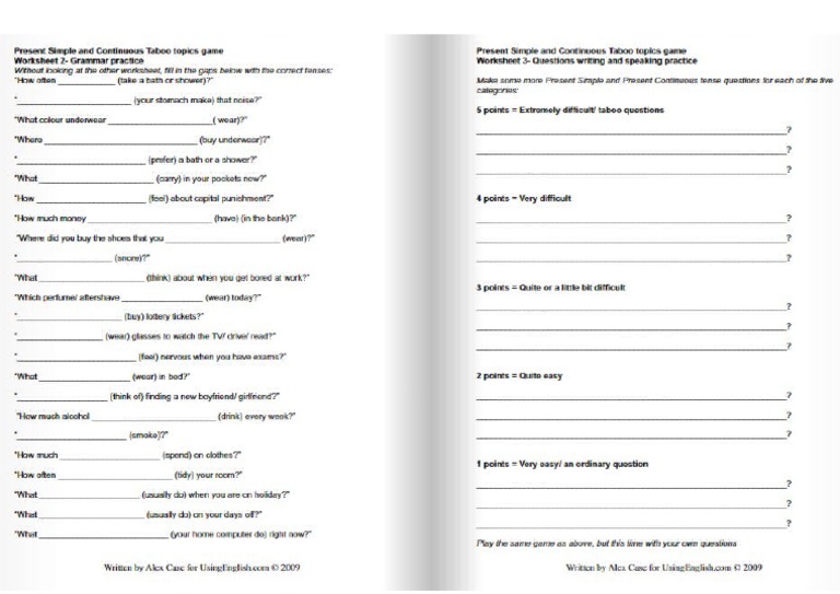 Taboo Questions - Present Simple VS Present Continuous | PDF