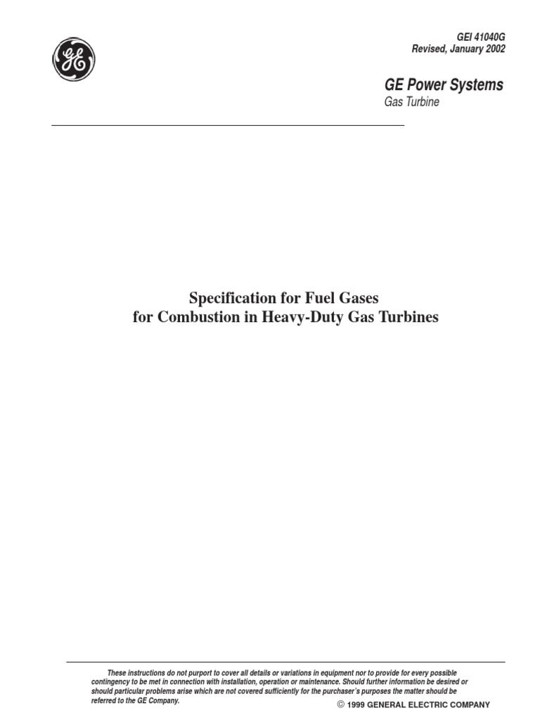 Specification for Fuel Gases for Combustion in Heavy-Duty Gas Turbines ...