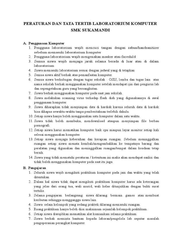 Tata Tertib Laboratorium Komputer SMK Ski | PDF