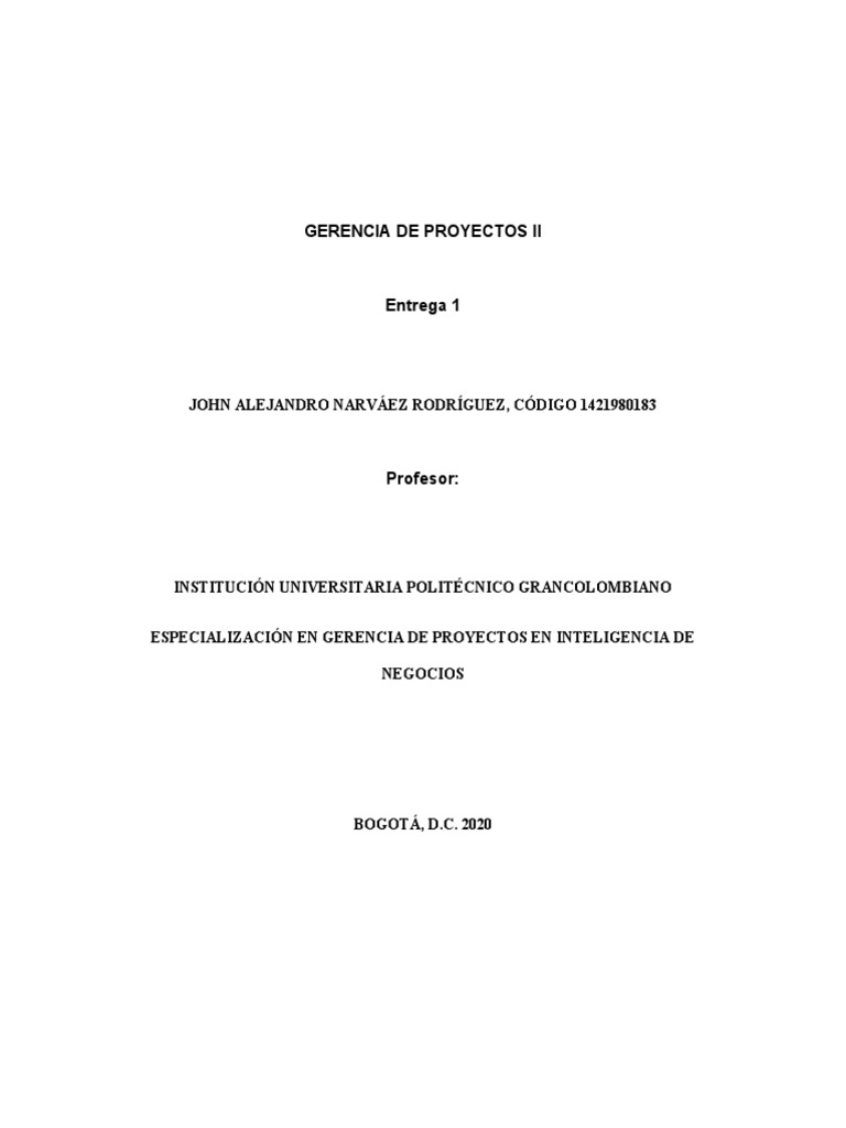Entrega 1 - Gerencia de Proyectos Ii | PDF | Calidad (comercial ...
