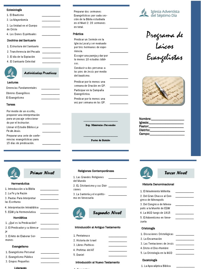 Triptico de Laicos Evangelistas | PDF | Sermón | Adventismo