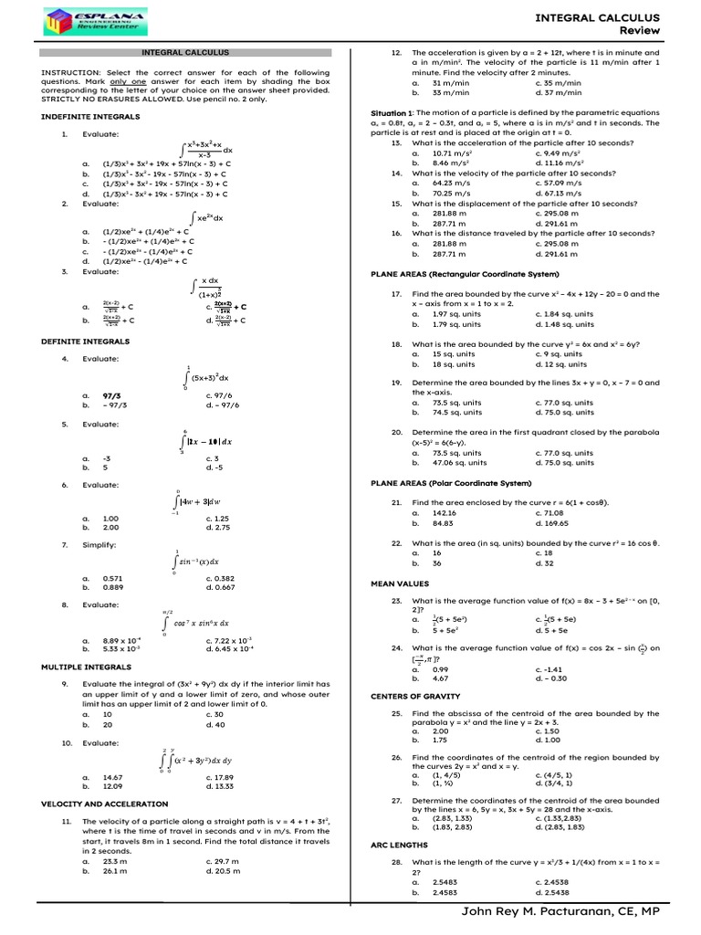 Integral Calculus: John Rey M. Pacturanan, CE, MP | PDF | Cartesian ...