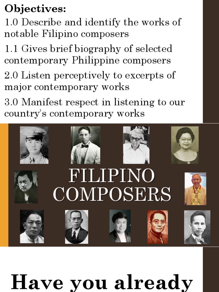 Music - 3rd Quarter Lesson 1 Filipino Composers Pt. 1 | PDF ...