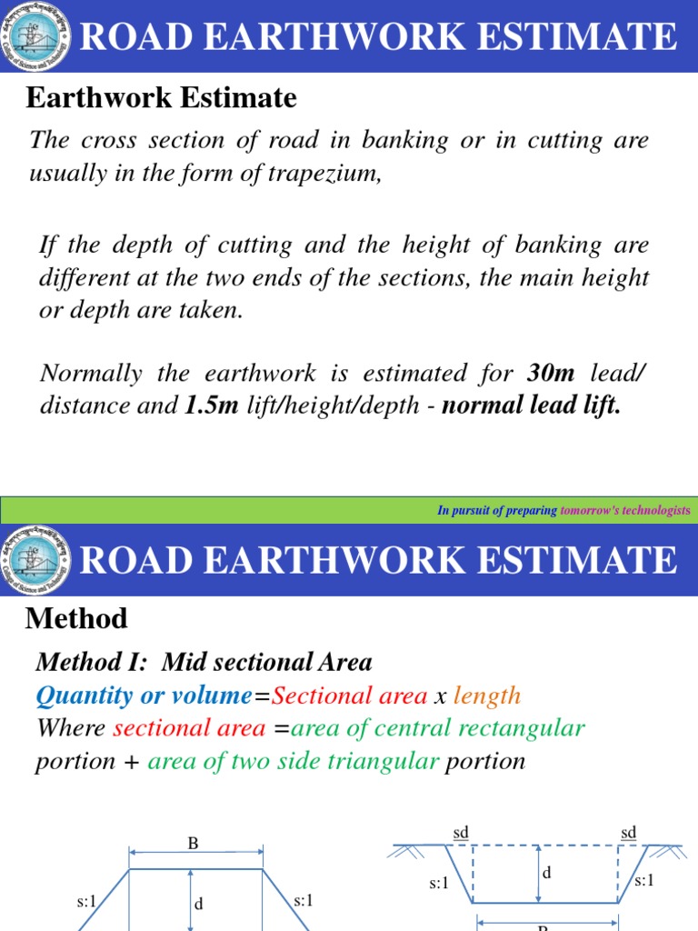 Road Earthowrk Estimate Theory | PDF | Metrology | Teaching Mathematics