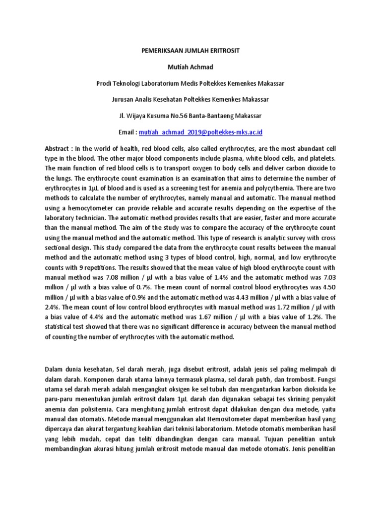 Hema1d32020 - Jurnal Pemeriksaan Jumlah Eritrosit - Mutiah Achmad | PDF ... Hema1d32020 - Jurnal Pemeriksaan Jumlah Eritrosit - Mutiah Achmad | PDF ...