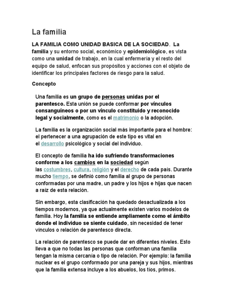 La Familia Como Unidad Basica | PDF | Familia | Parentesco