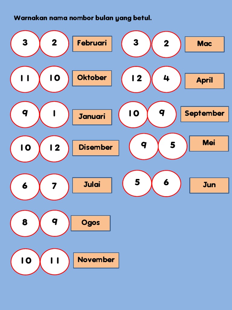 Warnakan Nombor Bulan (12 Bulan) | PDF | Seni & Disiplin Bahasa | Griya ...
