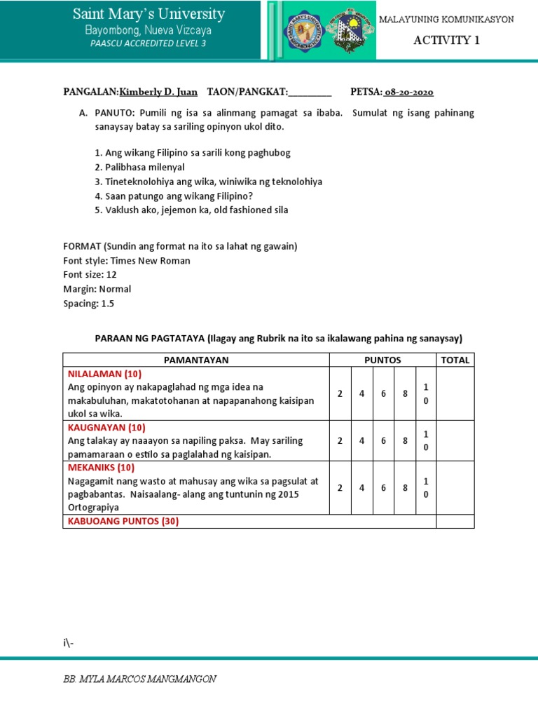 Aralin 1 Gawain 2 | PDF