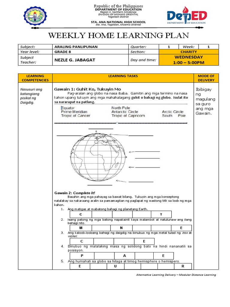 Week Home Learning Plan Week1 | PDF