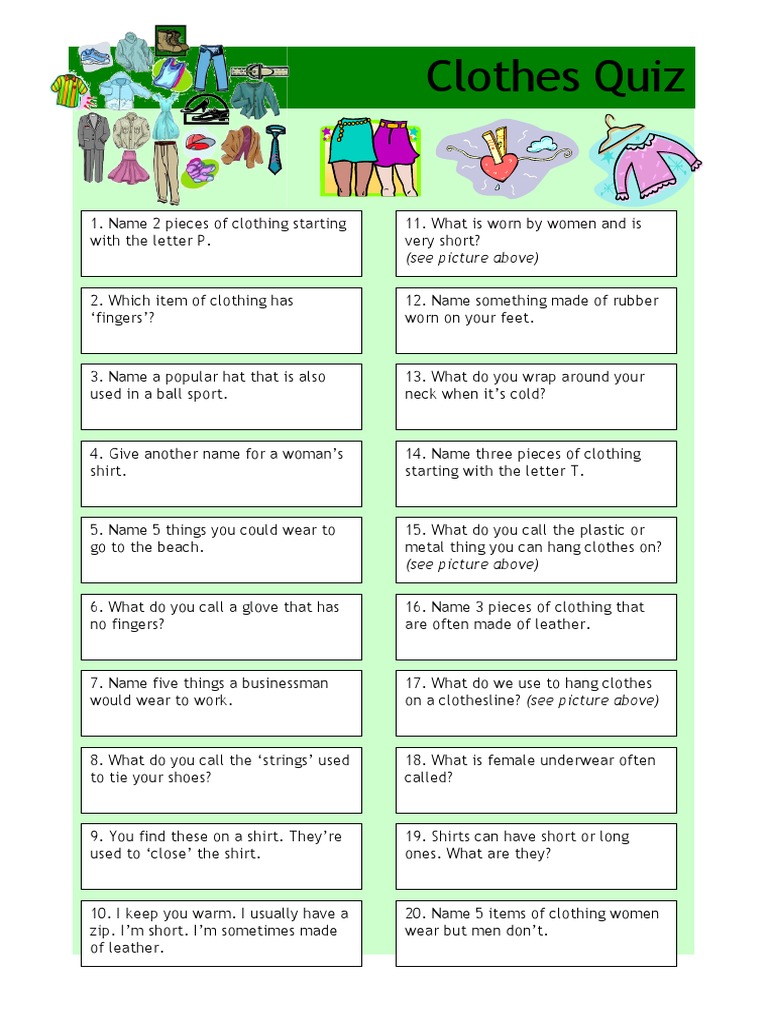 Clothing Quiz and Exercises | PDF