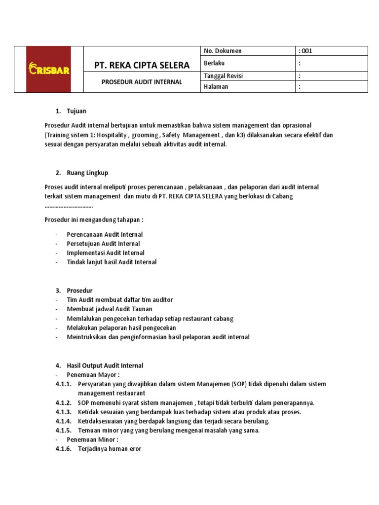 Prosedur Audit Internal | PDF