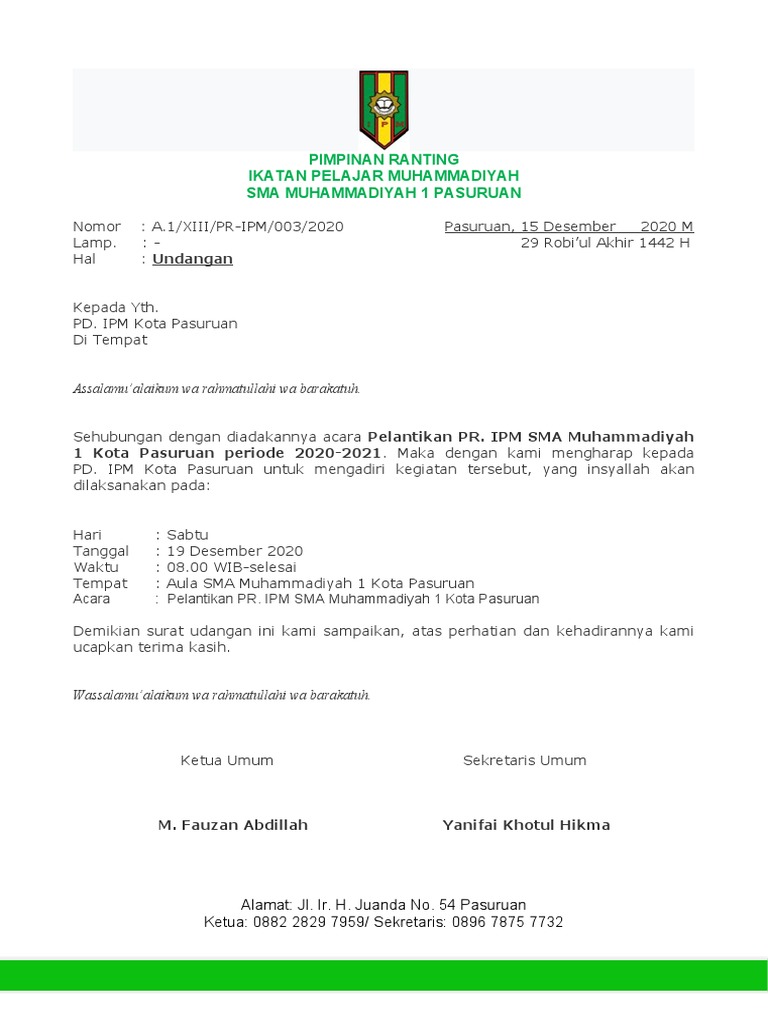 Undangan Pelantikan PR IPM SMA Muhammadiyah | PDF | Karier & Perkembangan