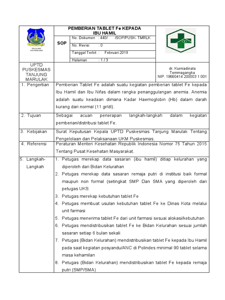 Sop Pemberian Tablet Fe | PDF