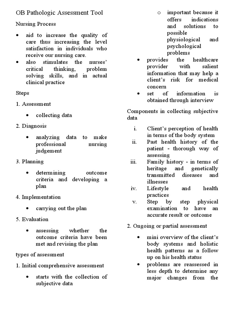 OB Pathologic Assessment Tool | PDF | Physical Examination | Health Care