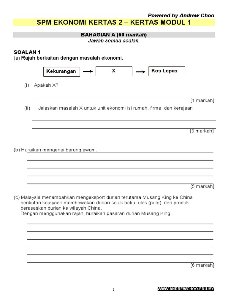 Spm Ekonomi Kertas Modul 1 Pdf