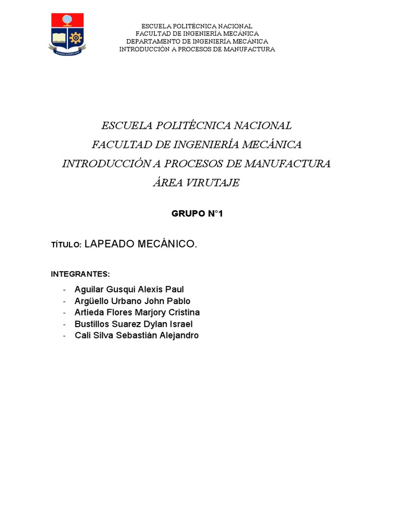 Lapeado Mecánico | PDF | Mecanizado | Ingeniería mecánica