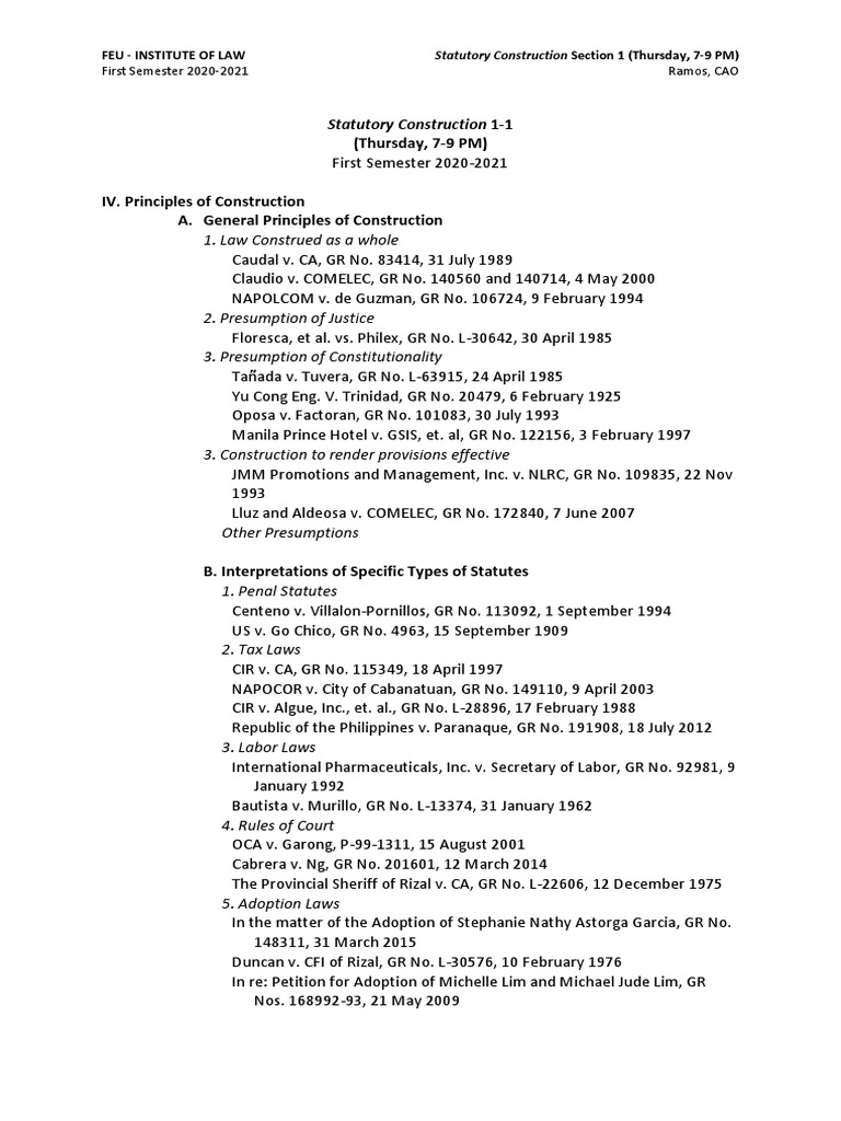 Statutory Construction Principles and Cases | PDF | Statutory ...