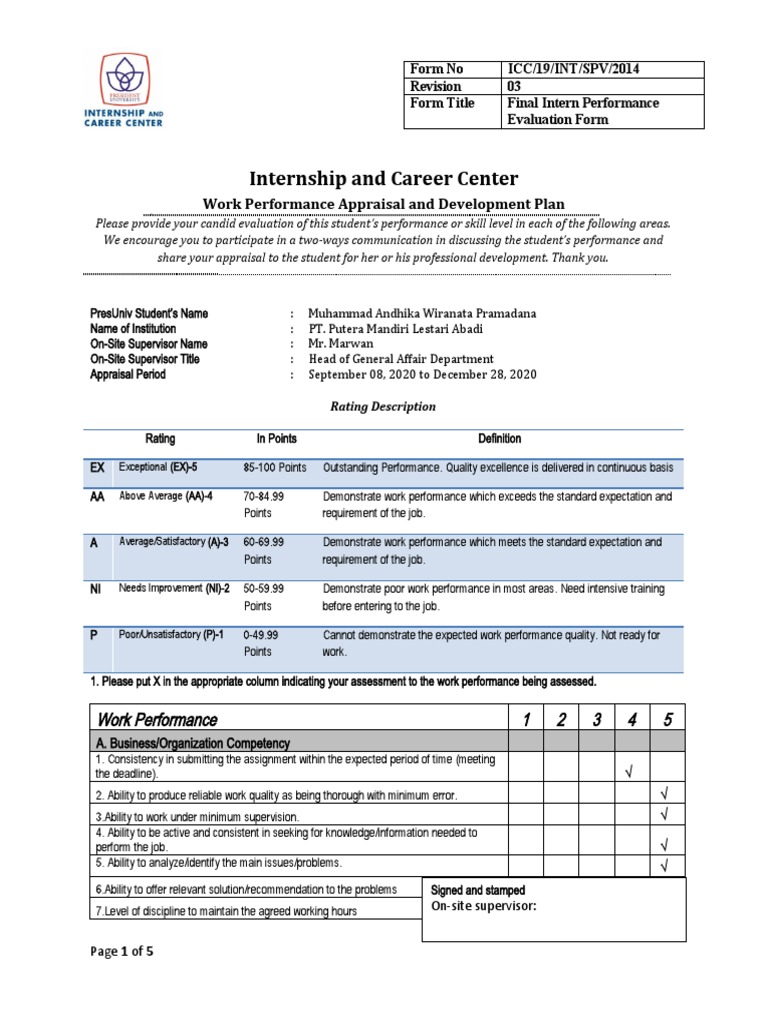 Intern Performance Evaluation | PDF | Performance Appraisal ...