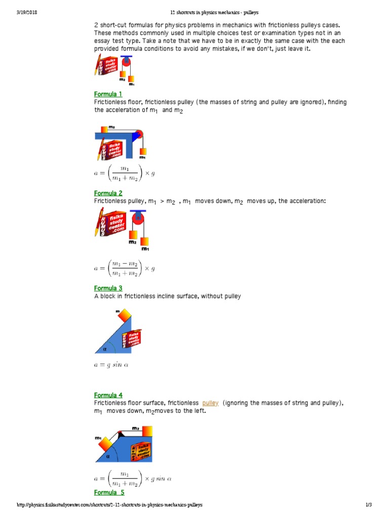 12 Shortcuts in Physics Mechanics - Pulleys | PDF | Mechanics | Physics