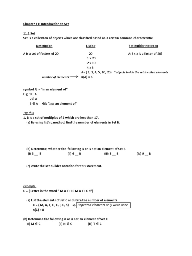 Chapter 11 Introduction To Sets | Download Free PDF | Empty Set | Numbers