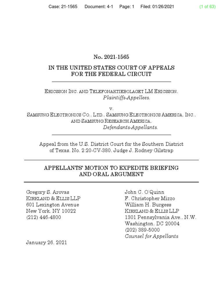 21-01-26 Samsung Motion To Expedite | PDF | United States District ...
