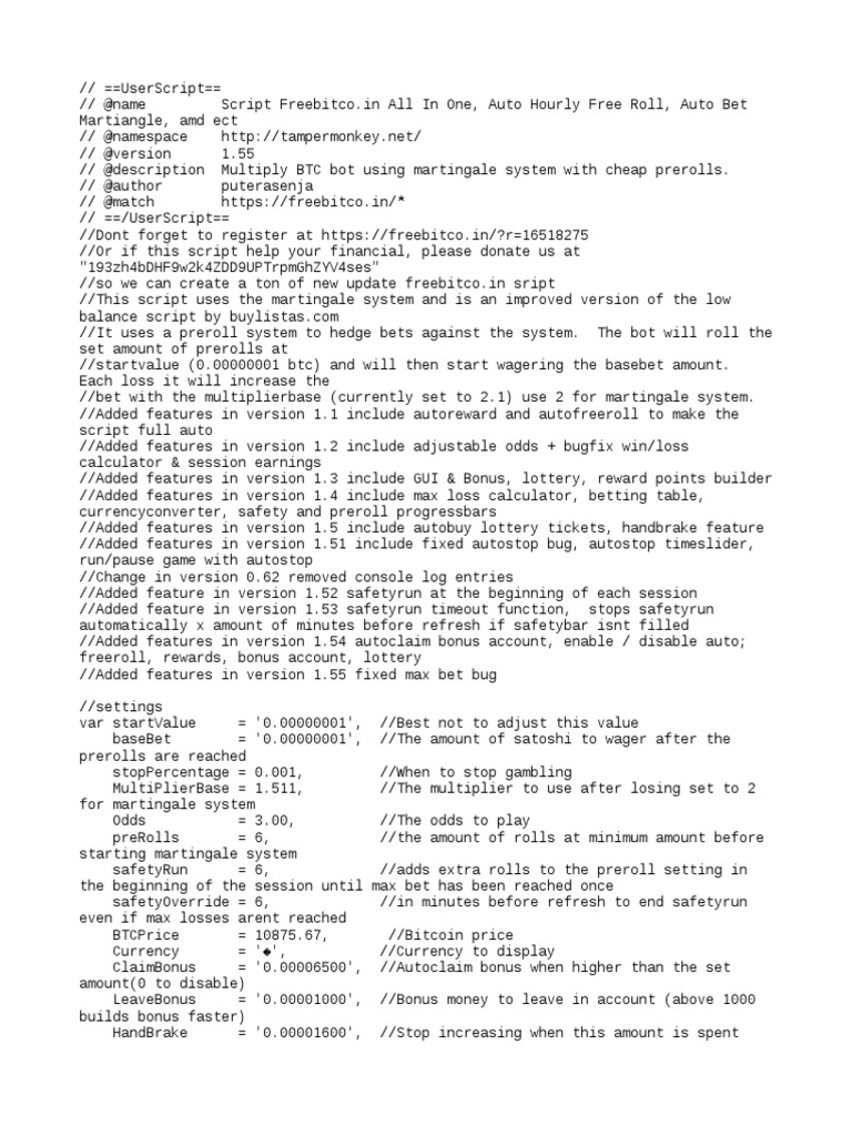 Script Hack Multiply Freebitco - in | Download Free PDF | Gaming | Gambling