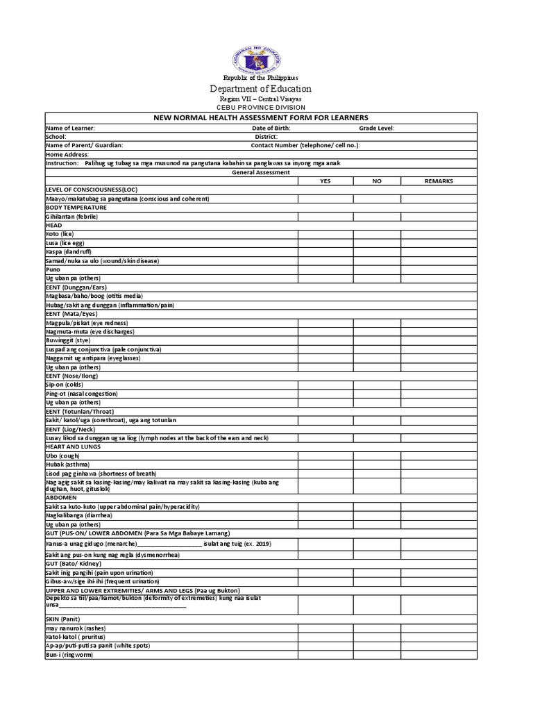 New Normal Health Assessment Form | PDF