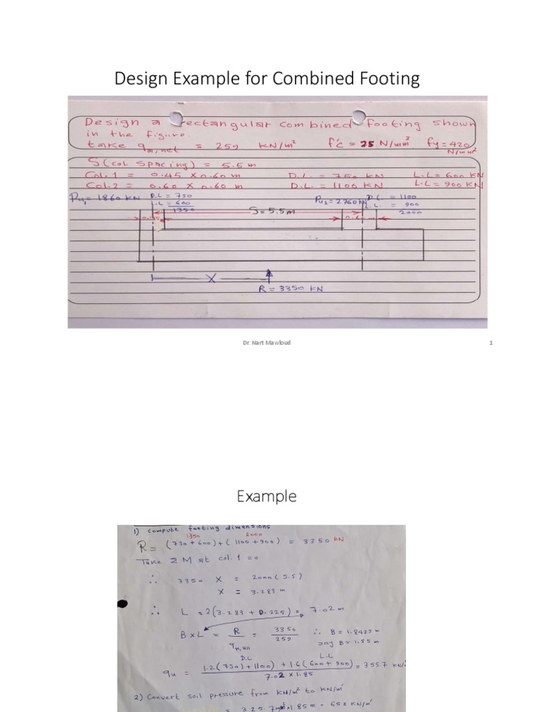 Design Example For Combined Footing: Dr. Nart Mawloud 1 | PDF