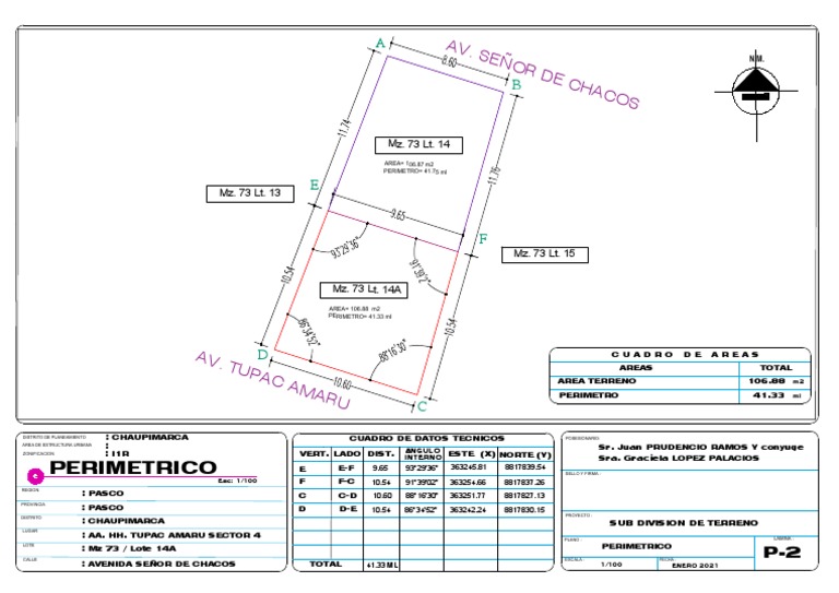 Perimetrico MZ 73 Lote 14a Sub Division | PDF