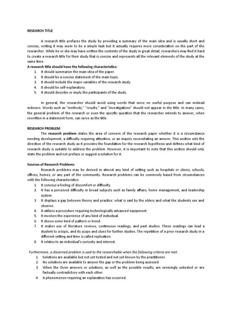 Research Title and Problem | PDF | Science | Psychology