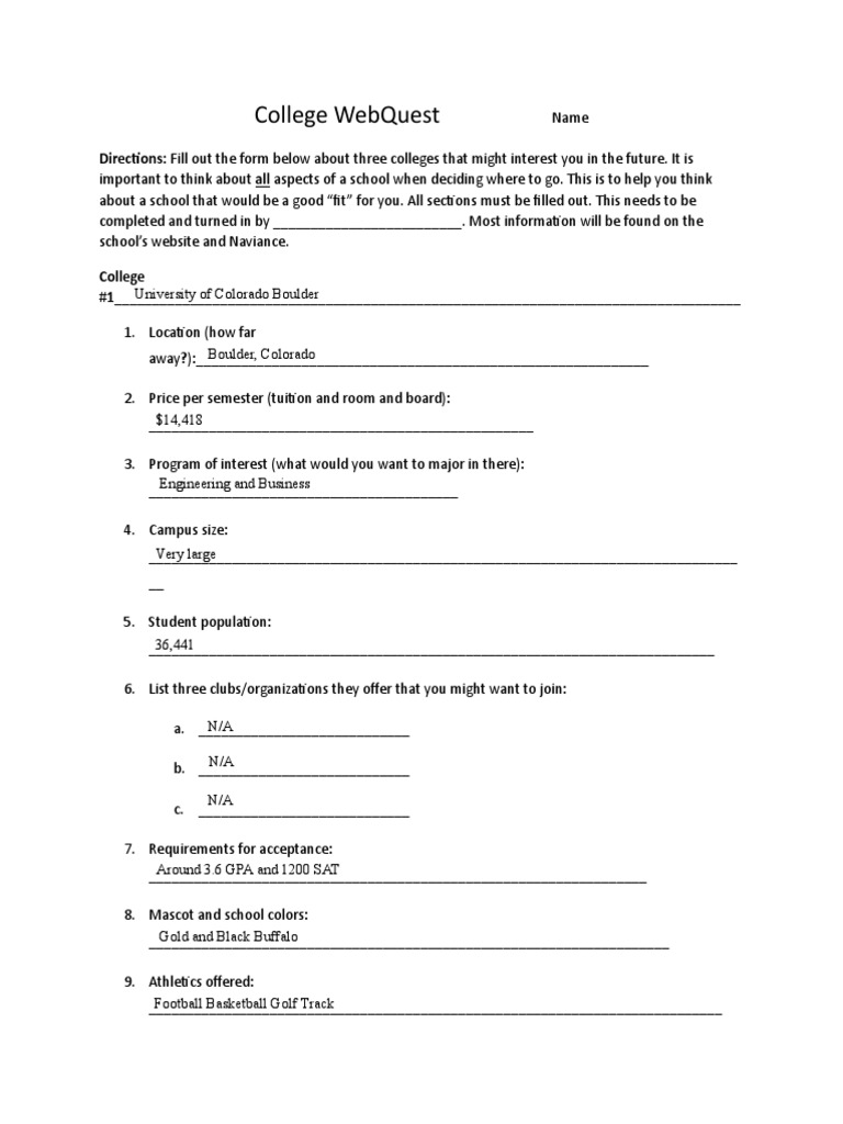 College Selection WebQuest Guide | PDF | Schools