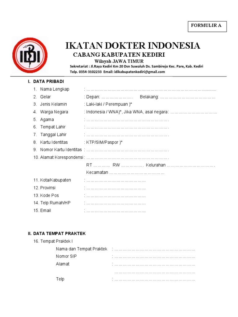 Formulir A Idi Kab. Kediri | PDF