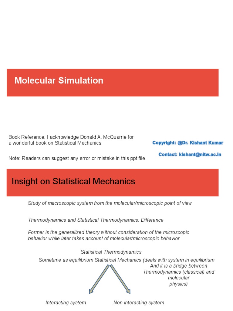 Molecular Simulation: Book Reference: I Acknowledge Donald A. Mcquarrie ...