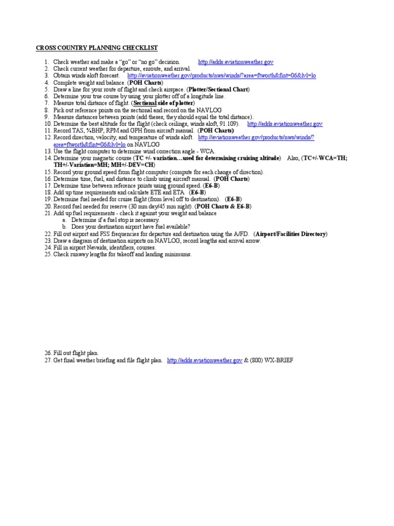 Cross Country Planning Checklist | PDF