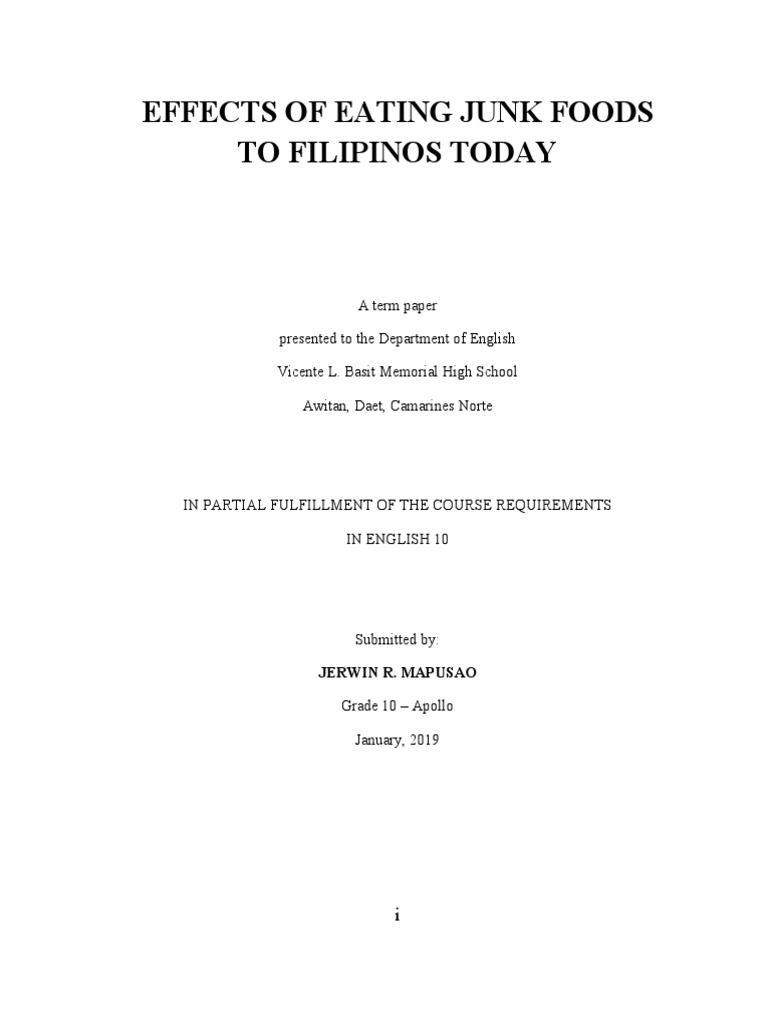 Research Paper Jerwin | PDF | Junk Food | Foods