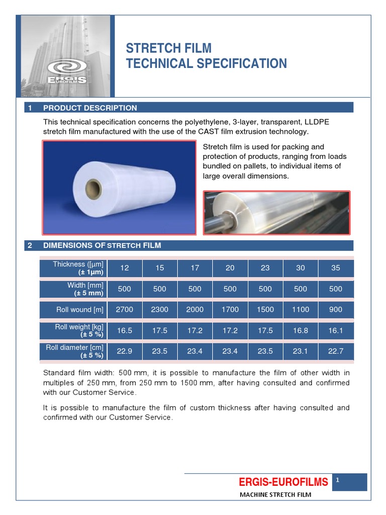 Stretch Film Technical Specification: 1 Product Description | PDF ...