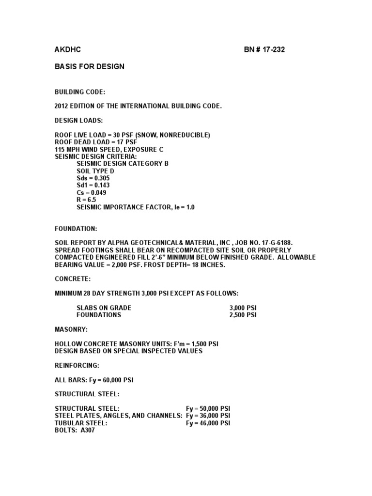 Akdhc BN # 17-232 Basis For Design | PDF | Structural Steel ...