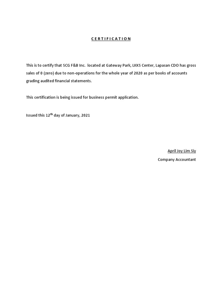 Certificate of Gross Sales | PDF