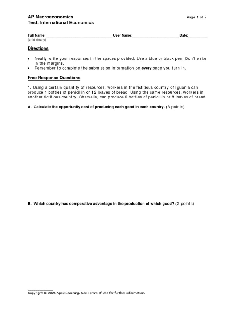 AP Macroeconomics Test: International Economics: Directions | PDF ...