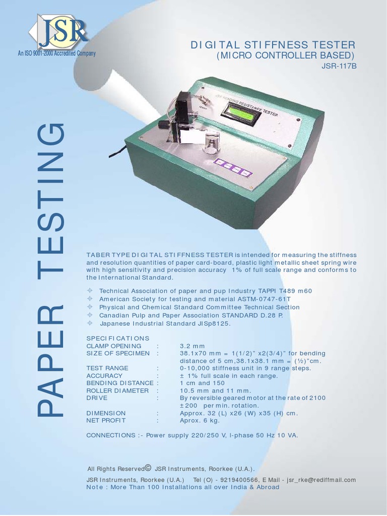 Digital Stiffness Tester | PDF | Paper | Metrology