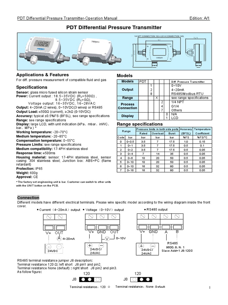 PDT Differential Pressure Transmitter: Applications & Features Models ...