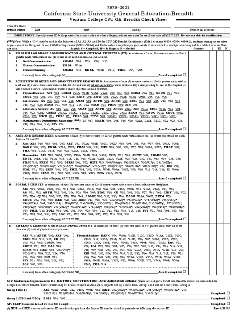 CSU GE-Breadth Check Sheet 2020-21 20200615 | PDF | University And ...
