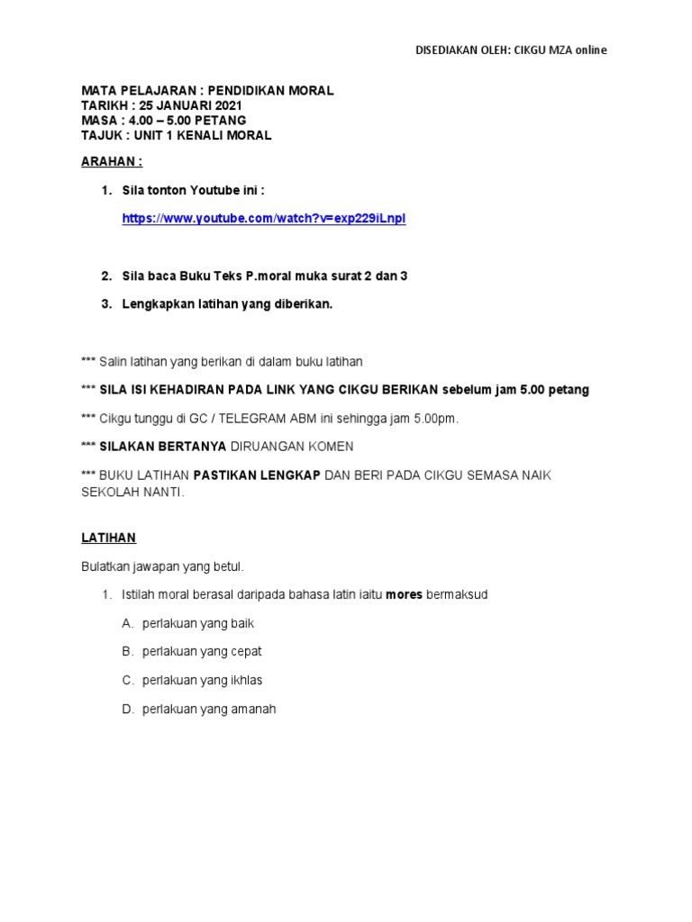 LATIHAN UNIT 1 Objektif | PDF