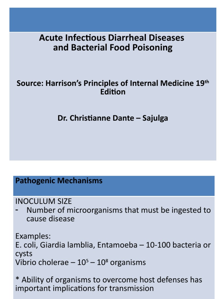 Acute Infectious Diarrheal Diseases and Bacterial Food Poisoning | PDF ...