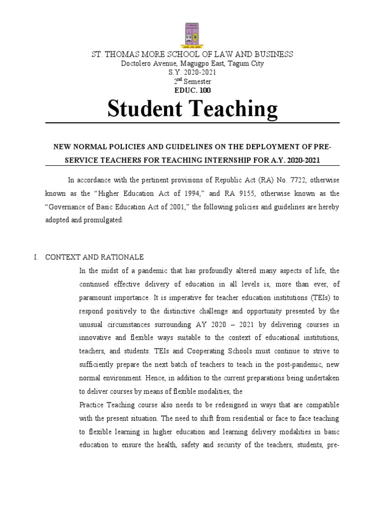 Guidelines For Practicum | PDF | Teachers | Curriculum