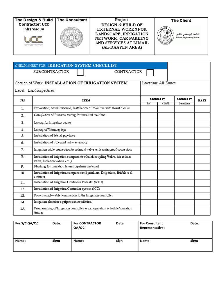 Irrigation System Installation Checklist | PDF | Irrigation | Water ...