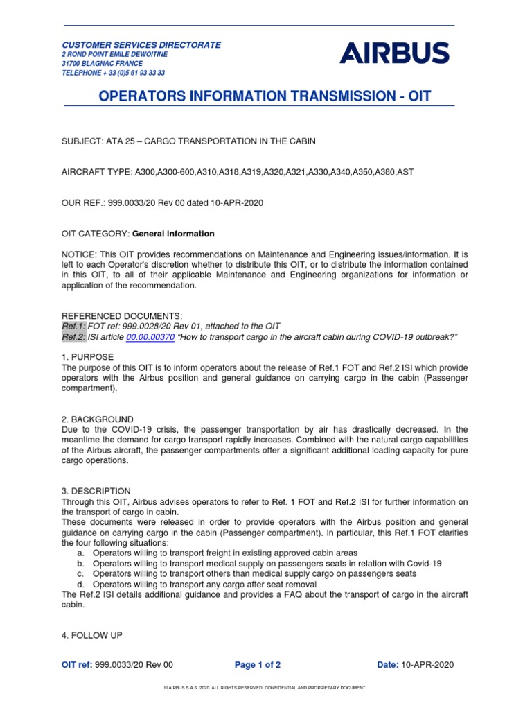 Operators Information Transmission - Oit: Customer Services Directorate ...