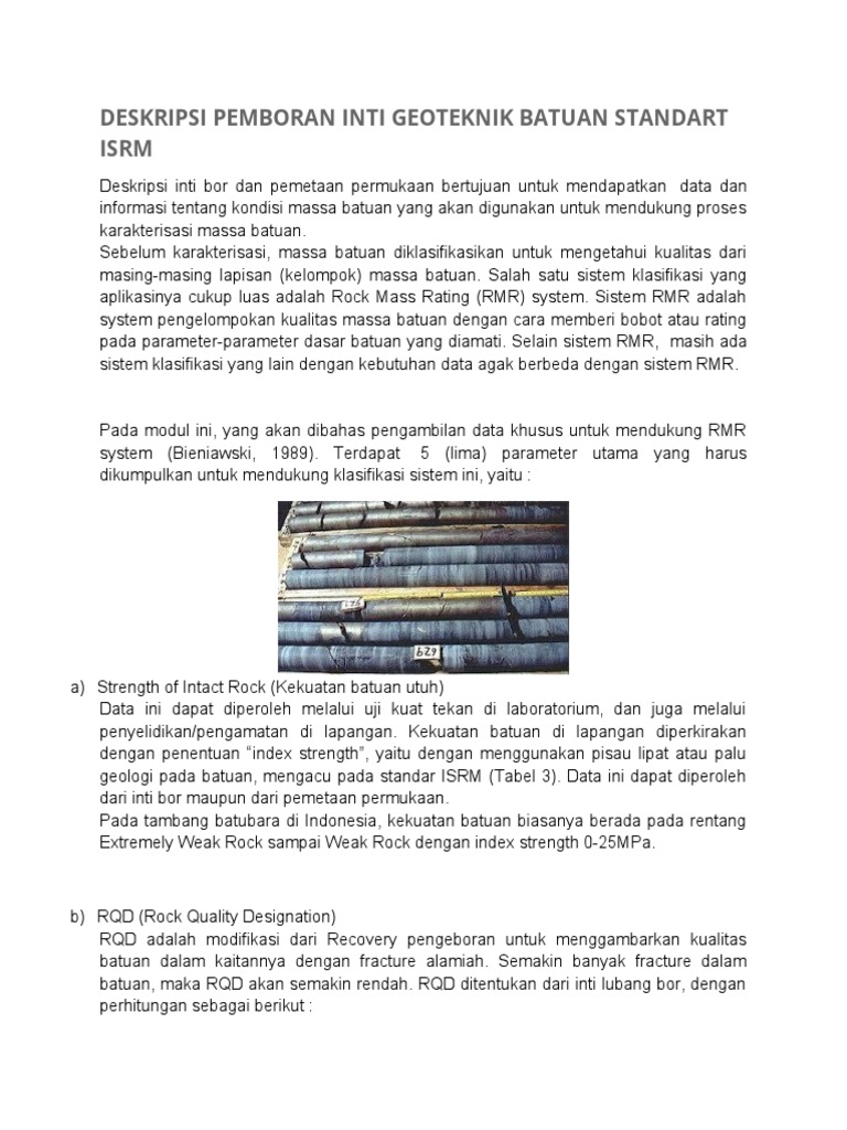Deskripsi Pemboran Inti Geoteknik Batuan Standart Isrm | PDF
