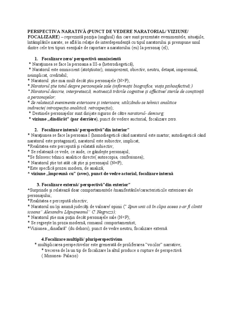 Narator, Perspectiva Narativă | PDF