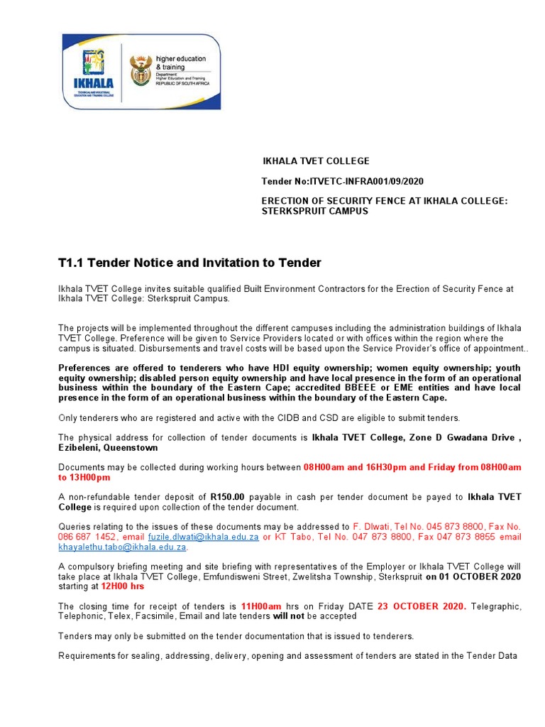 Security Fence Tender at Ikhala College | PDF | Business